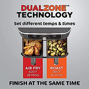 Ninja DZ401 Foodi 6-in-1 10-qt. XL 2-Basket Air Fryer with DualZone Technology, Black (Renewed), 10 Quart Air Fryer