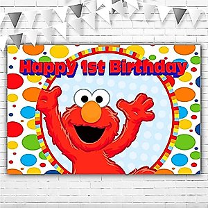 Elmo Backdrop 1st Birthday 5x3ft Red Monster Elmo Birthday Party Background for Kids First Birthday Vinyl Elmo One Year Old Birthday Banner for Boys and Girls