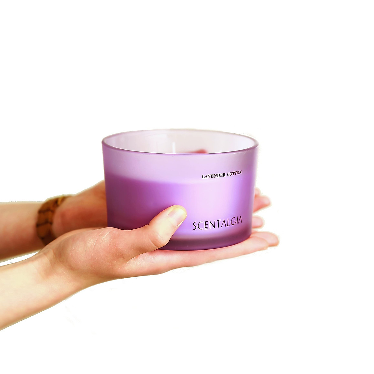 SCENTALGIA Scented Soy Candle Jar with Lavender Cotton Fragrance - 3 Wick Large Candles with Long-Lasting 55 Hours Burn Time - Perfect for Home, Office, Spa, Yoga, Meditation & Gifts