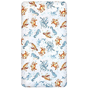 Nautical Design Crib Sheet | Soft Jersey Knit Cotton | Ocean Creature Decor