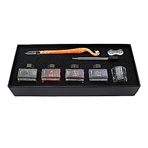 XIAOYU 8 Pcs Handmade Glass Dip Pen Calligraphy Pens Set High Borosilicate Glass Signature Pen with Ink(15ML) - Orange