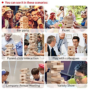 SHAREWIN Giant Tumbling Tower (Stack from 1.77Ft to 4+ Ft), Wood Stacking Giant Blocks Game| Made from Premium Pine Wood| Ideal for Family, 54PCS