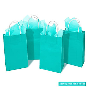 DjinnGlory 100 Pack Small Size Teal Blue Paper Gift Bags with Handles Bulk for Small Business Holiday Birthday Wedding Baby Shower Parties, Shopping Bags(Small 9x5.5x3.15 Inch, Teal)