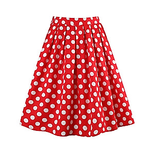 Taydey A-Line Pleated Vintage Skirts for Women (XL, Y-Red Polka dot)