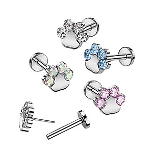 Pierced Owl 18GA F136 Implant Grade Titanium Threadless Push-in CZ Crystal Paw Top Flat Back Stud (Aurora Borealis)