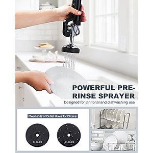 Commercial Kitchen Faucet with Sprayer, Pre-Rinse Wall Mount Kitchen Sink Faucet 25" Height Kitchen Tap with 9.6" Add-on Swing Spout for Restaurant