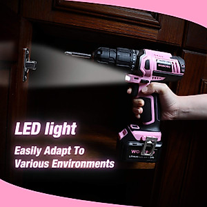 WORKPRO Pink Cordless 20V Lithium-ion Drill Driver Set & 8 Piece Magnetic Screwdrivers Set- Pink Ribbon
