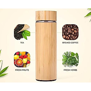 Eco Friendly Stainless Steel Thermos Insulated Drinking Bamboo Water Bottle Coffee Tumbler 17 oz