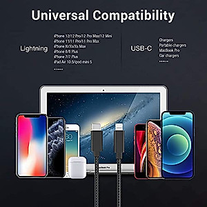 Elktry USB C to Lightning Cable MFi Certified, 3Pack 6FT Long iPhone 14 Charger Cord, Nylon Braided Fast Charging Cable, Compatible with iPhone 13/12 Pro Max/12/11 Pro/11/X/XS/XR/8 Plus/iPad - Black