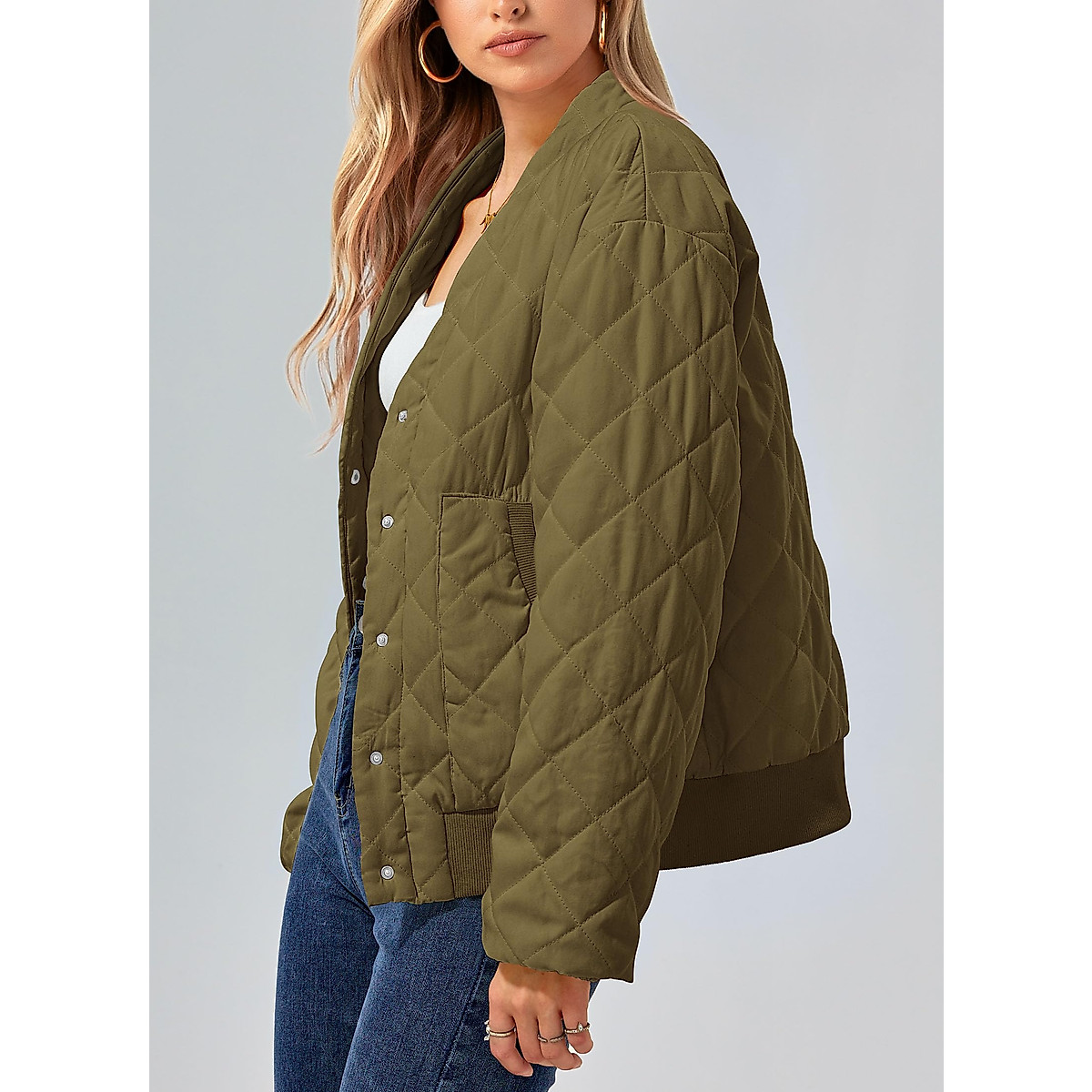 PRETTYGARDEN Women's 2024 Winter Trendy Jackets Button Down Long Sleeve Padded Warm Outerwear Fashion Coats with Pockets (Army Green,Small)