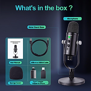 Mercase USB Condenser Microphone for Podcasting, Streaming, Recording on Phone, PC, Mac, PS4/PS5,Plug & Play, Quick Mute, with Adjustable Boom Arm Stand