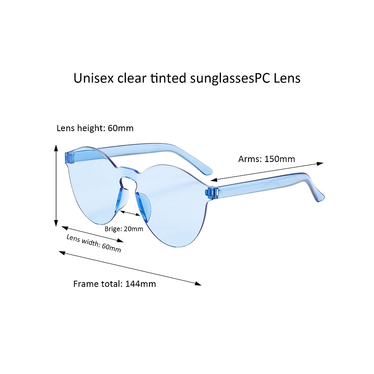 Gejoy 21 Pieces Round Rimless Sunglasses Transparent Candy Color Tinted Eyewear, Multicoloured, Medium