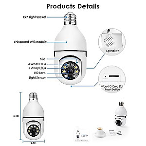 EVERSECU 4Pack HD 1080P Wireless Light-Bulb Security Camera, Work with 2.4ghz&5ghz WiFi, Motion Auto Tracking, 2 Way Audio, Spotlight Night Vision, E27 Screw-in CCTV Camera (4pcs)