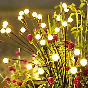 FOCUSKY Garden Firefly Lights Solar ,2 Pack 6 LEDs Solar Powered Swaying Outdoor Lights Waterproof,Landscape Yard Patio Pathway Garden Decor,Warm White