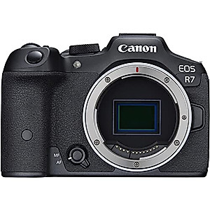 Canon EOS R7 Mirrorless Camera w/RF-S 18-45mm f/4.5-6.3 is STM Lens + EF 75-300mm f/4-5.6 III Lens + EF 50mm f/1.8 STM Lens + 2X 64GB Memory + Hood + Case + Filters + Tripod & More (35pc Bundle)