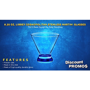 Libbey Martini Glasses 8.25 oz. Set of 10, Bulk Pack - Great for Cocktails, Wedding Favors, Party Favors, Events - Blue