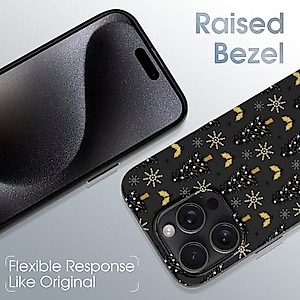 Niapessel Compatible with iPhone 15 Pro Max Case Christmas Tree Golden Black Print Shockproof Protective Phone Cases Slim Thin Cover TPU for Women Men Boys Girls