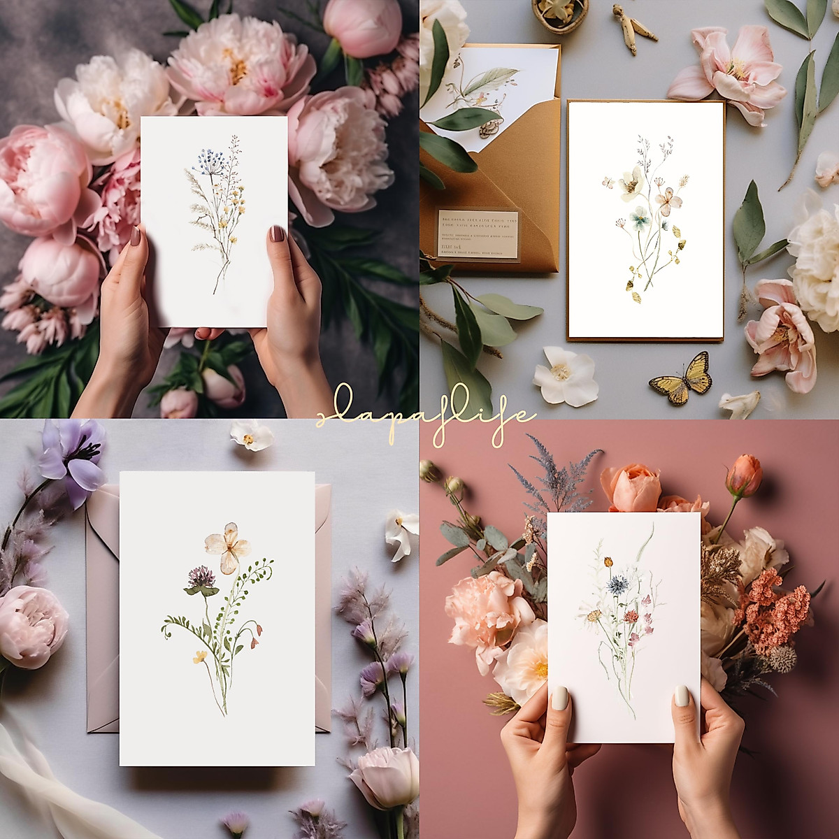 slapaflife Blank Cards,Blank Greeting Cards 4x6,40Pack -Elegant Floral Design Blank Greeting Cards,Note Cards with Matching Peel-and-Seal Rustic Envelopes