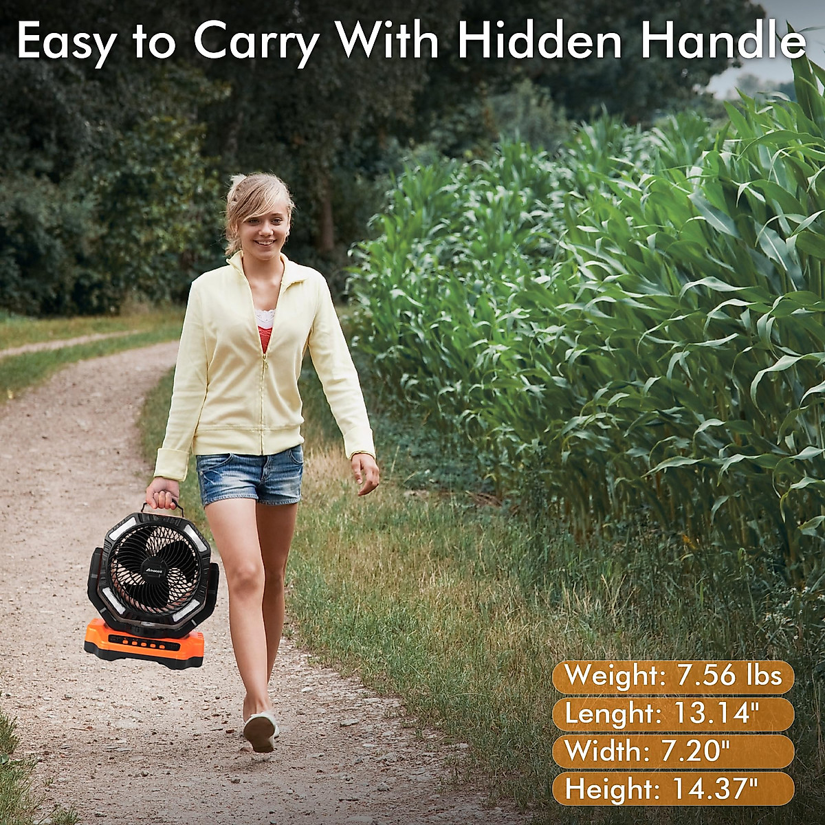 40000mAh Rechargeable Camping Fan, Battery Operated Fan with Light & Remote, 12" Portable Outdoor Fan, Auto Oscillating Battery Powered Floor Fan for Tent RV Car Travel Jobsite Hurricane Power Outages