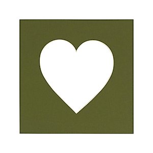 6x6 Mat Bevel Cut for 3x3 Photos - Precut Dill Green Heart Shaped Photo Mat Board Opening - Acid Free Matte to Protect Your Pictures - Bevel Cut for Family Photos, Pack of 1 Matboard Show Kit With