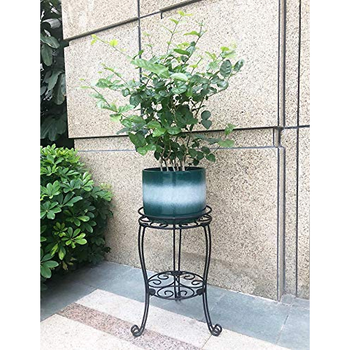 TREEZITEK 18.9inch Tall Plant Stand for Flower Pot Heavy Duty Potted Holder Indoor Outdoor Metal Rustproof Iron Garden Container Round Supports Rack
