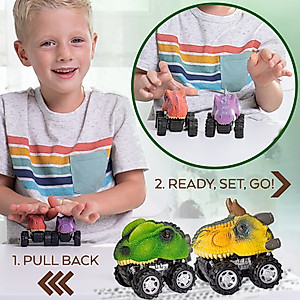 TOYLI 6 Pack Pull Back Dino Cars - Dinosaur Car Toys for Kids, Dinosaur Car, Pull Back Dinosaur Cars 6 Pack