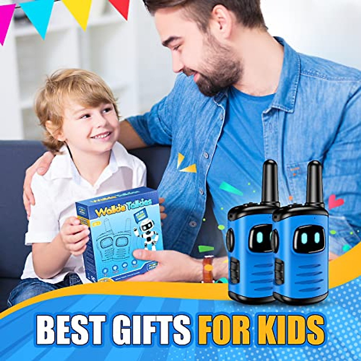 Walkie Talkies Toys for Kids 3-6: DASTION-99 Mini Robots Walkies Talkie Birthday Gifts for 3 4 5 6 Year Old Boys Toys for 3-5 Year Old Boy Outdoor Games for Kid Blue 2 Pack