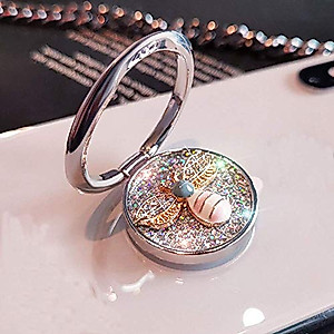 GSRYPC Fashion bee Pattern Cell Phone 360° Rotating Ring Stand Holder , Bling Diamond Finger Kickstand Back Stand Hand Grip Compatible with iPhone 13 ,Samsung S21 ,iPhone 13 pro max (Silver)