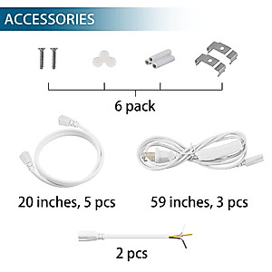 Barrina T5 2FT LED Shop Light, 6500K (Super Bright White), Utility Shop Light, Ceiling and Under Cabinet Light, ETL Listed, Corded Electric with Built-in ON/Off Switch, 6 Pack