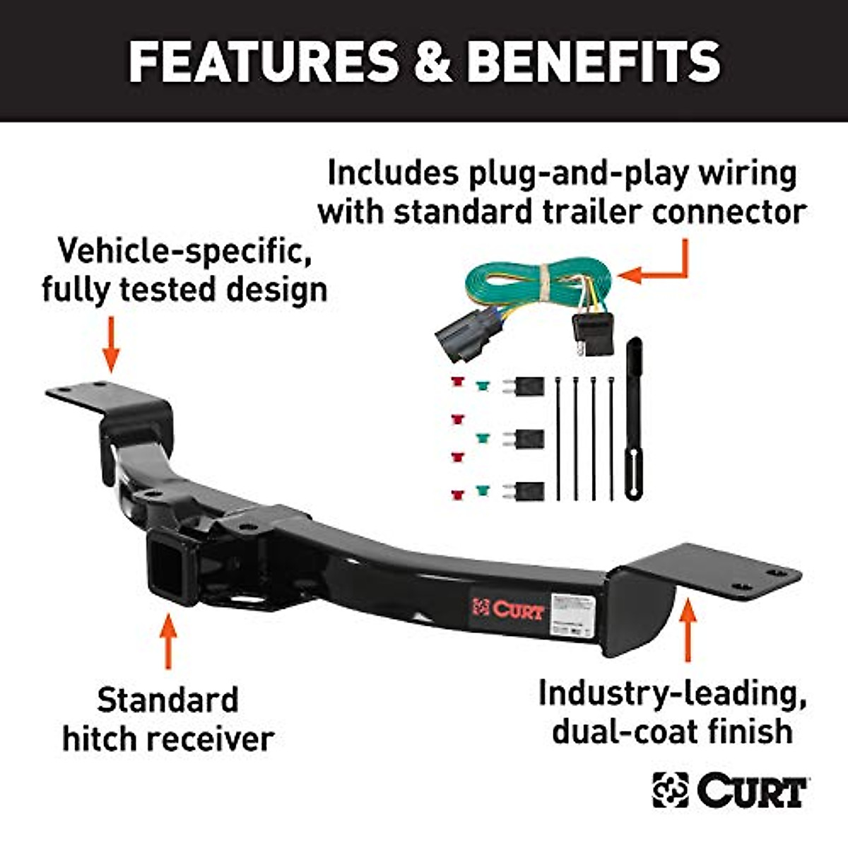 CURT 99313 Class 3 Trailer Hitch, 2-Inch Receiver, 4-Pin Wiring Harness, Select Buick Enclave, Chevy Traverse, GMC Acadia