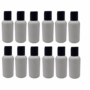 Natural Farms 1 oz White Boston BPA FREE Bottles - 12 Pack Empty Refillable Containers - Essential Oils - Aromatherapy | Black Disc Cap - Made in the USA