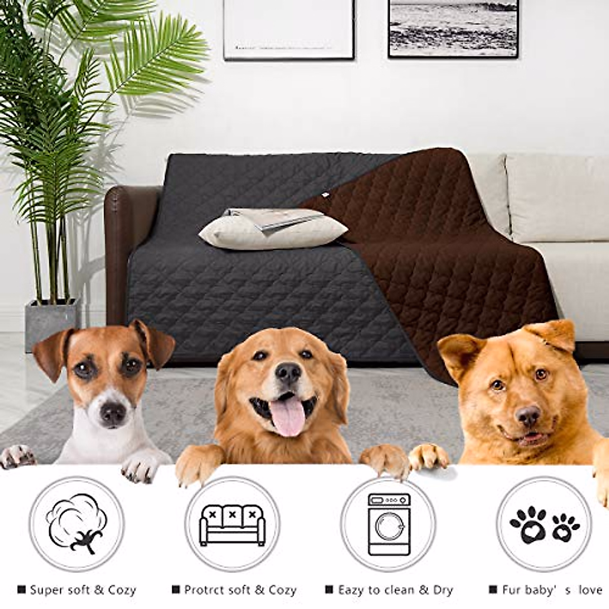 SPXTEX Dog Bed Cover Washable Pee Pads Dog Blankets for Puppy Large Dog Cat,Sofa Reversible Changing Pad Reusable 1 Piece（68"x82",Chocolate+Dark Grey）