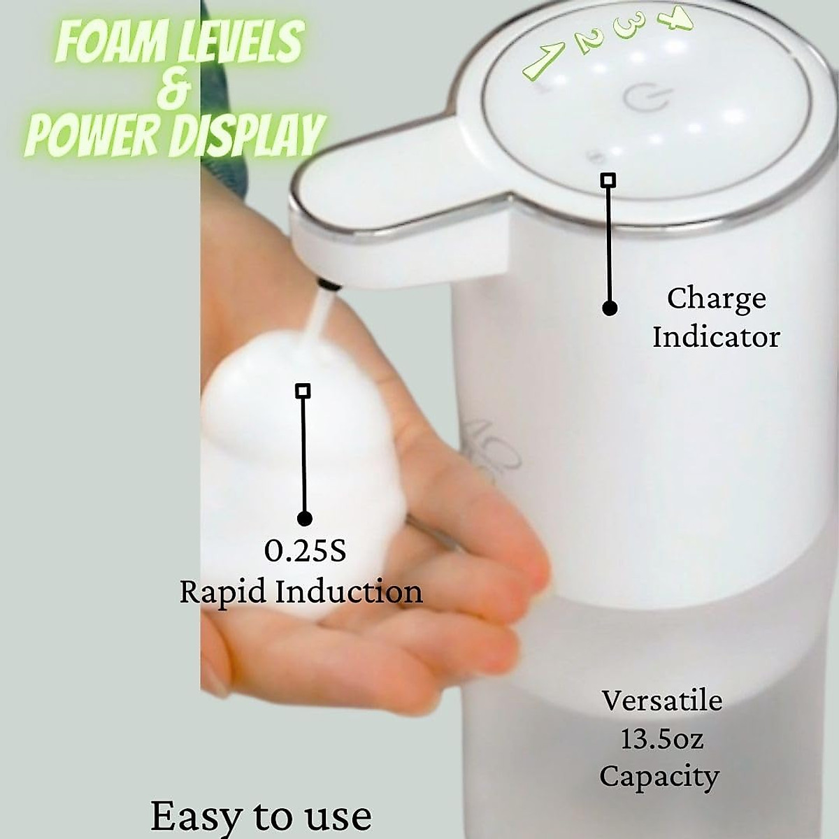 AbbyPearl Empire Automatic Foaming Soap Dispenser, Touchless, Rechargeable, Kids Soap Dispenser with 4-Level Adjustable Foam, Non-Drip Spout – Hands Free Soap Dispenser for Home and Kitchen, 400ml