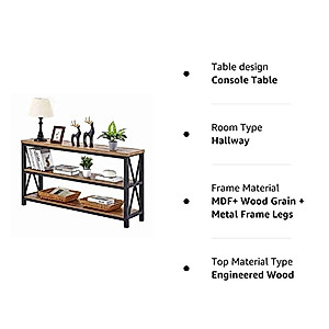 FATORRI Industrial Console Table for Entryway, Wood Sofa Table, Rustic Hallway Tables with 3-Tier Shelves for Living Room (55 Inch, Rustic Oak)