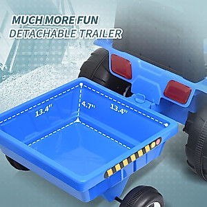 Joywhale 12V Kids Ride on Tractor with Trailer Battery Powered Motorized Electric Car for Kids Ages 3-6, with Detachable Trailer, 2.4G Remote Control, Exhaust Pipe & Bright Headlight, Blue