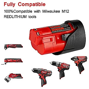 energup 2Pack 12V 3Ah 48-11-2411 Battery for Milwaukee M12 48-11-2420 Lithium-ion Battery for Milwaukee 48-11-2411 48-11-2401 48-11-2402 12-Volt Milwaukee m12 Batteries