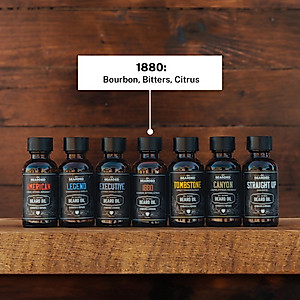 Live Bearded: Beard Oil - Premium All-Natural Beard Oil for Men with Jojoba Oil Beard Care - 1 fl oz - Made in the USA - Beard Oil for Dry Flaky Skin - 1880 Scented: Bourbon, Bitters, Citrus