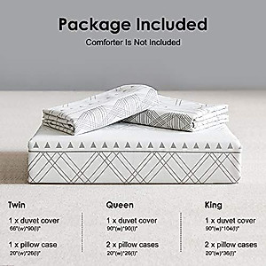 WARMDERN Grey Stripe Boho Duvet Cover Set King, 3pcs Ultra Soft Breathable Aztec Cotton Comforter Cover with Zipper Ties, 1 Bohemian White Duvet Cover & 2 Pillowcase(King,Grey)