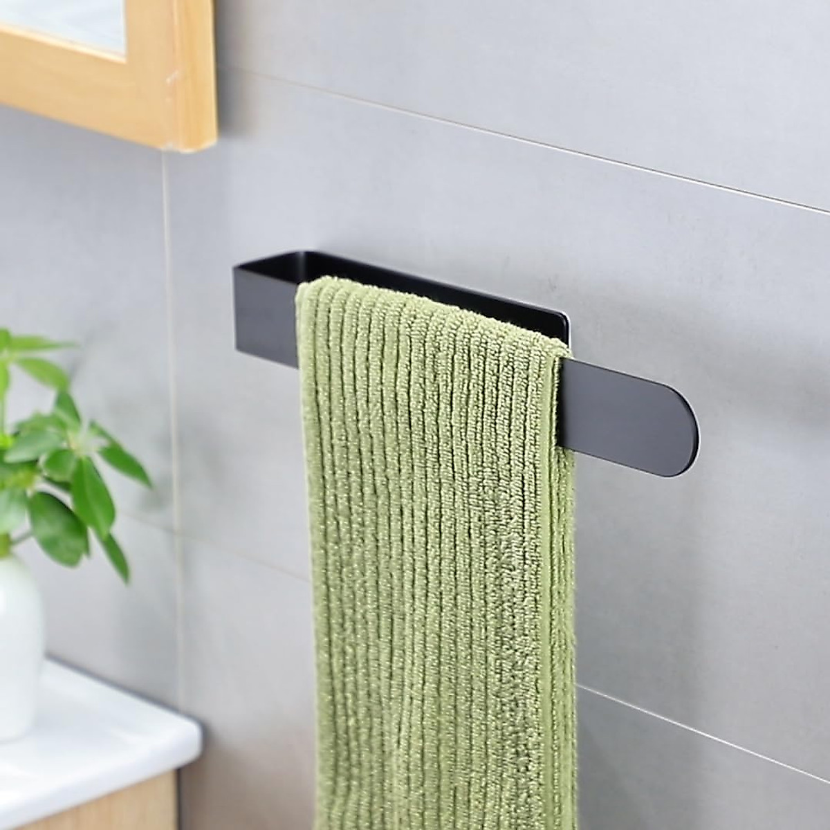 Taozun Adhesive Towel Holder - Hand Towel Rack for Bathroom, Stainless Steel Towel Rail Wall Mounted, 12-Inch Guest Towel Holder, Brushed Black