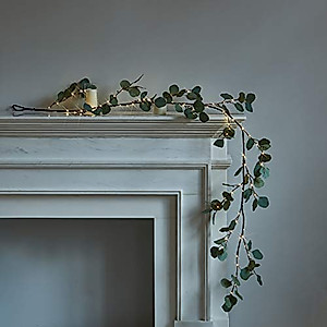 LITBLOOM Lighted Eucalyptus Garland Battery Operated with Timer 6FT 96 LED Artificial Greenery Twig Vine Lights for Room Stairs Mantle Wedding Holiday Decoration Indoor Outdoor