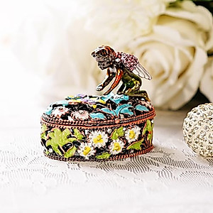 YU FENG Vintage Angel Flower Trinket Boxes Hinged Crystal Jeweled Collectible Jewerly Display Ring Holder Box