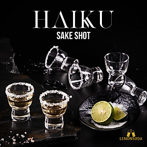 LEMONSODA Clear Shot Glass Set- Haiku Sake Shot Glasses - Sake, Tequila, Whiskey, Vodka, Gin - Great for Tastings, Gifts, Parties, Unique Show Piece, Set of 6 (60 mL / 2 fl. oz.) (Set of 6)
