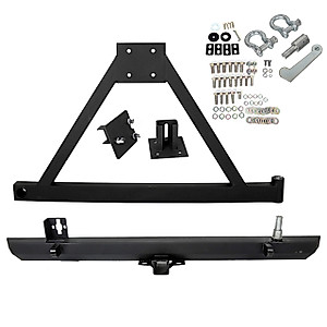 KUAFU Rear Bumper W/Tire Carrier Compatible with 1987-1996 Jeep Wrangler YJ 1997-2006 TJ 2003-2006 LJ w/D-Rings 2 packages