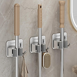 Generic Magnetic Mop Broom Holder,Movable Magnetic Broom Holder Rack,Anti-Slip Magnetic Mounted Utility Storage Mop Shovel Hanger,for Garage Kitchen Laundry Storage and Organization, Black-h