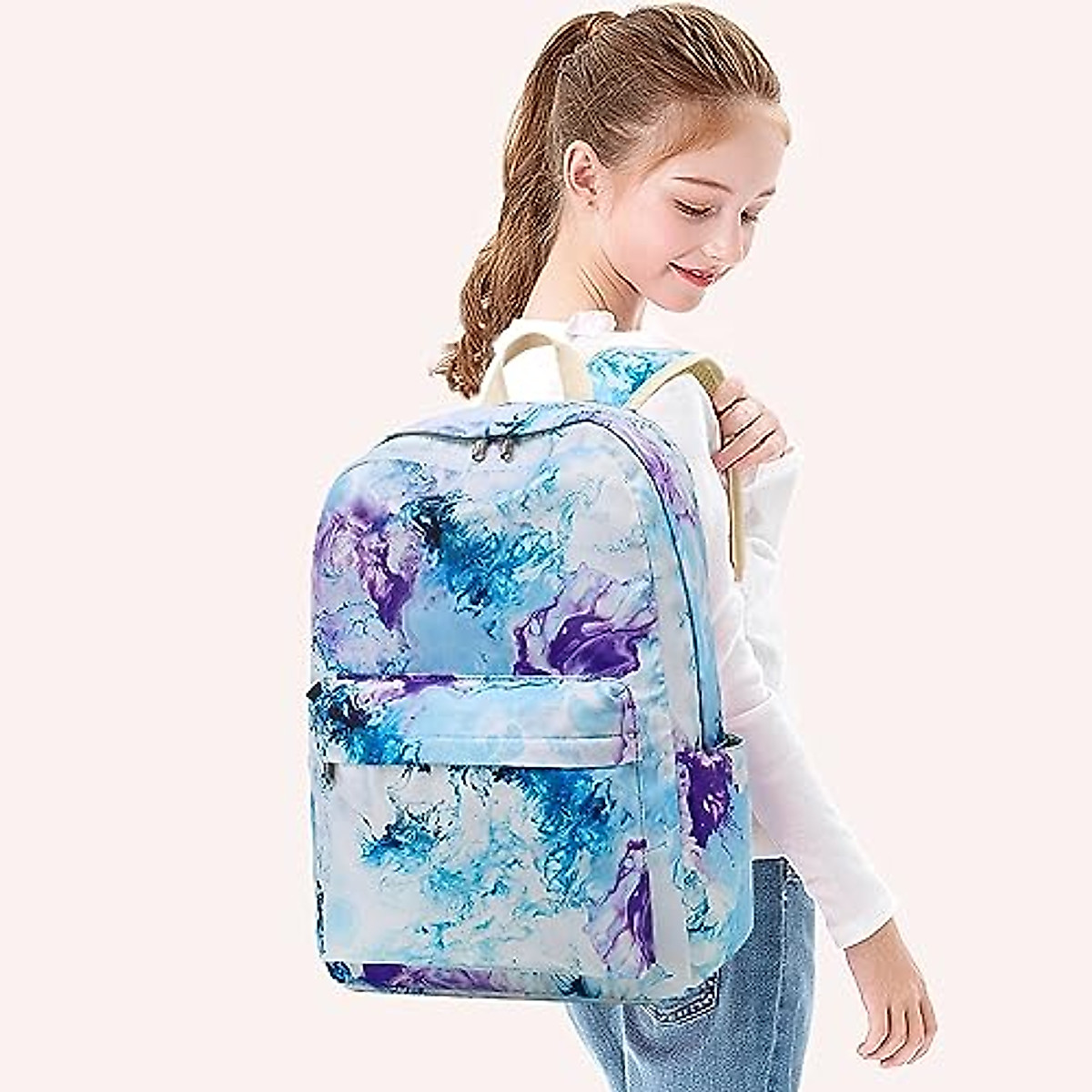 Bluboon School Backpack Set Girls Womens Laptop Bookbag Casual Daypack Fits 15 inch Laptop with Lunch Tote Bag and Pencil Bag（Purple-3 set)
