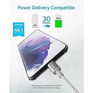 Anker USB C to USB C Cable, Type C 60W Fast Charging Cable (1FT, 1Pack) for iPhone 16 Series, iPad Mini 6 and More (USB 2.0, Silver)