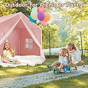 Kids Play Tent Indoor Outdoor, Large Play House Tents for Toddlers 3-12 Years Old, Girls Boys Play Tents with Non-Slip Mat and Star Lights, Pink 51" x 35.5" x 52"