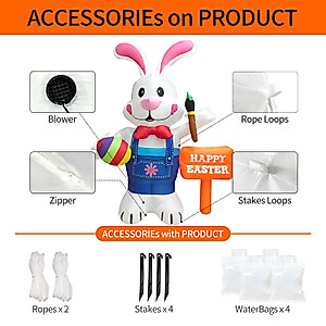 Domkom 8FT Easter Inflatable Decorations Standing Bunny Holding Egg and Paintbrush, Build-in LED Lights Holiday Blow Up Yard Decoration, for Easter Holiday Party, Outdoor,Garden, Yard Lawn Decor