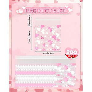 RAYNAG 200 Pcs Resealable Cellophane Bags Self Adhesive Cookie Cello Bags Lovely Heart-shaped Printed Poly Candy Bags for Dessert, Party Treats, Bakery, Candle, Soap, 3.74"x2.75"