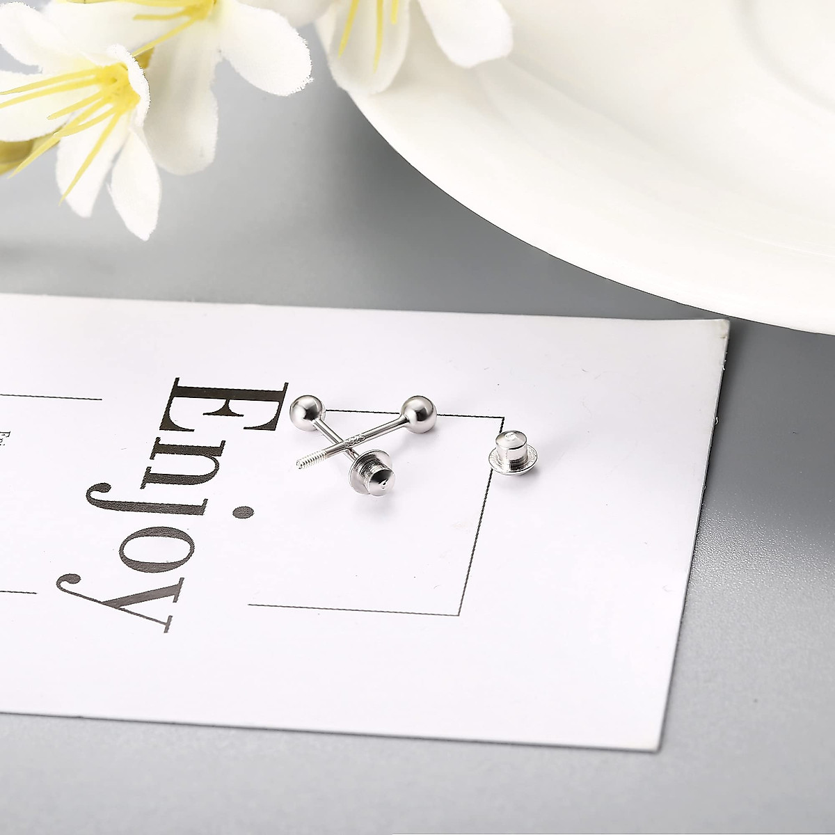 Sllaiss 3 Pairs Ball Stud Earrings Screw Back 925 Sterling Silver Cartilage Earrings Stud 14K Gold Plated Tiny Screwback Earrings For Women 2mm-4mm (Silver)